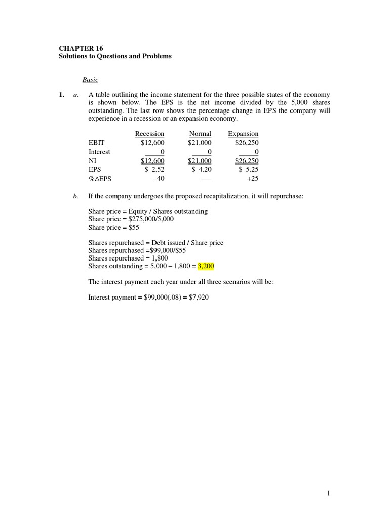 Solution Ch16 | PDF | Capital Structure | Taxes