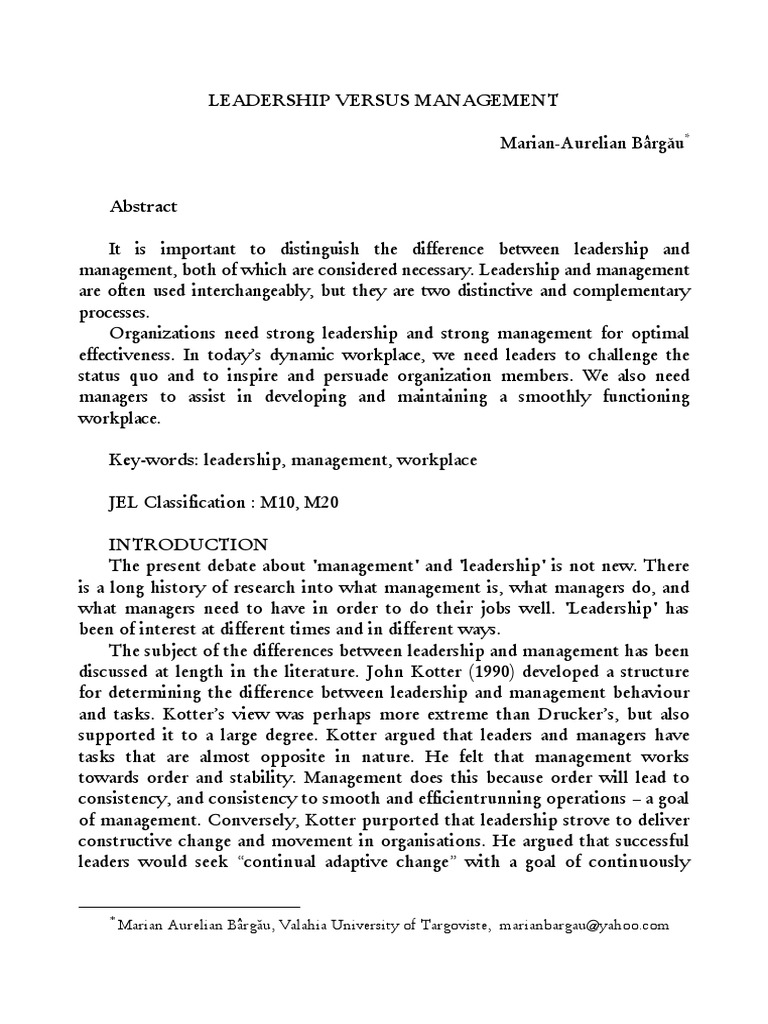Leadership Vs Management 2 | PDF | Leadership | Goal