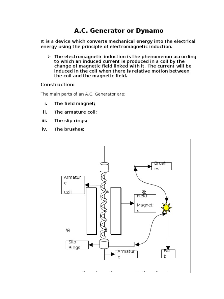 A.C Generator | PDF | Electric Generator | Electromagnetic Induction