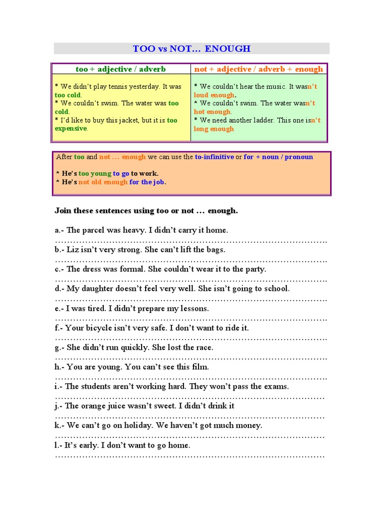 Too Vs Not Enough PDF | PDF