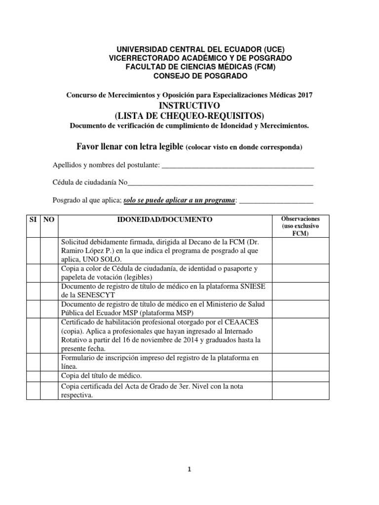 Hoja de Chequeo%2c Requisitos%2c Instructivo | PDF | Salud y bienestar ...