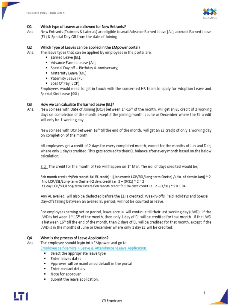 FAQ - India-Leave Policy Ver1.5 | PDF | Workweek And Weekend | Parental ...