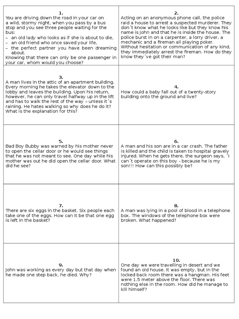 Black Stories Game | PDF | Elevator | Nature