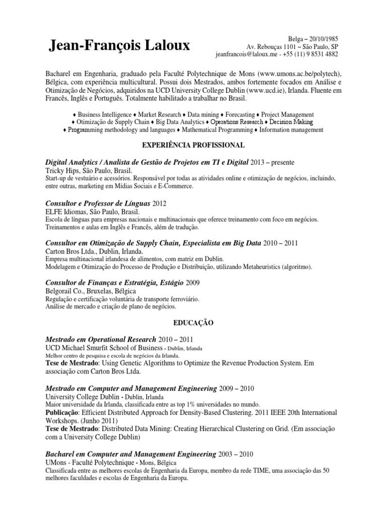 CV Jean-Francois Laloux | PDF | Dublin | República da Irlanda