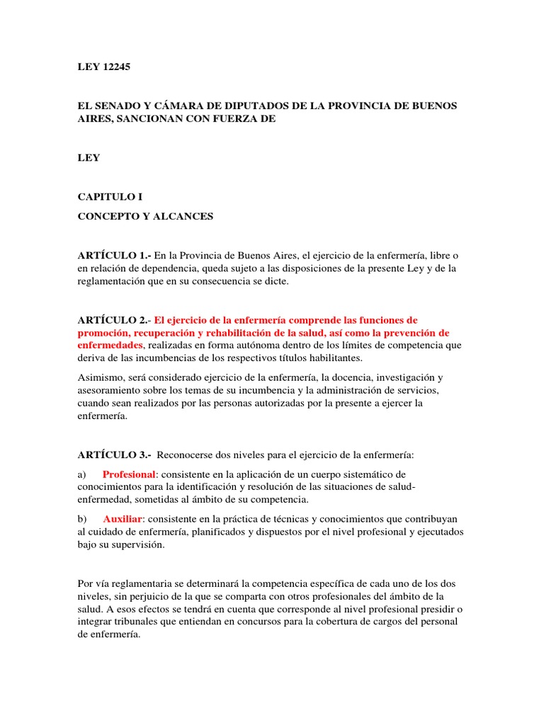 Ley 12245 | PDF | Enfermería | Derecho laboral
