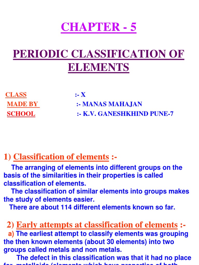 Periodic Classification of Elements | PDF | Periodic Table | Atomic Nucleus