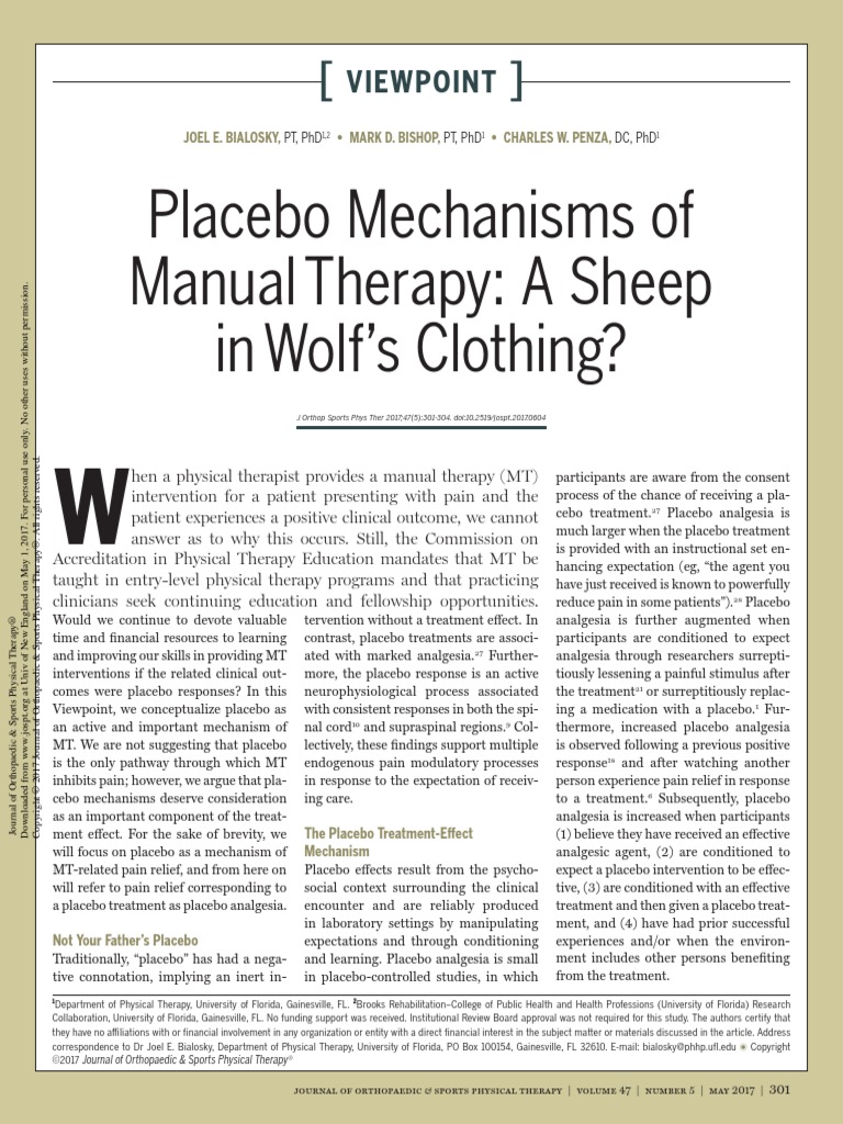 Placebo Mechanisms of Manual Therapy: A Sheep in Wolf's Clothing ...