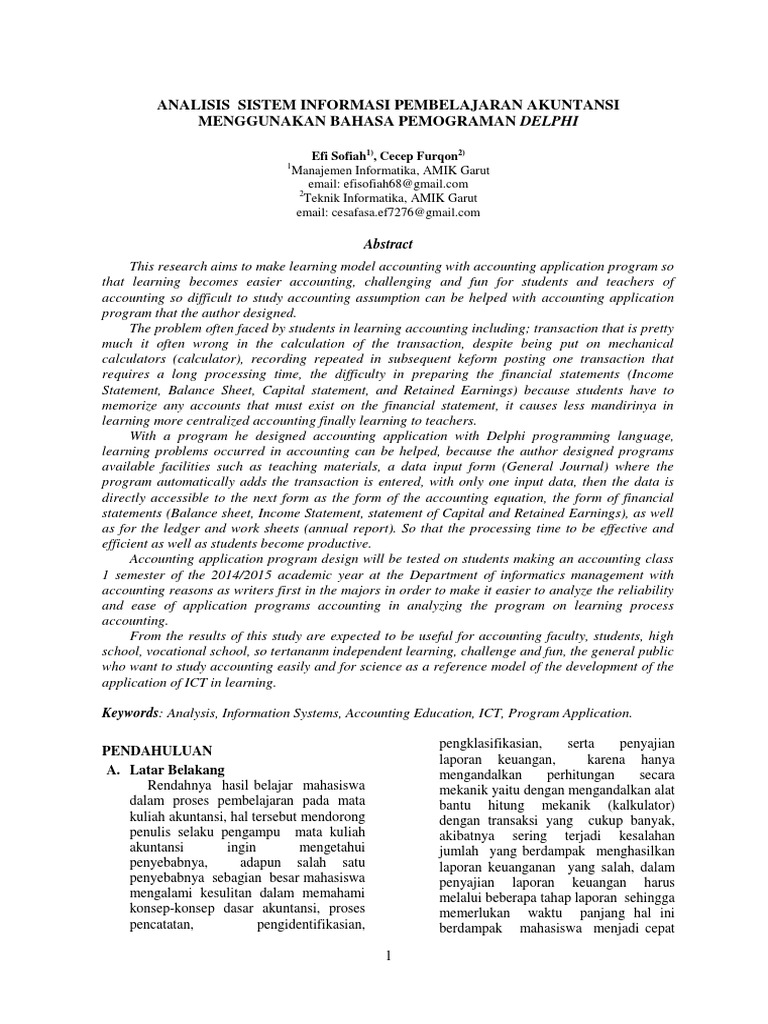 Analisis Sistem Informasi Pembelajaran Akuntansi Menggunakan Bahasa Pemograman Delphi | PDF