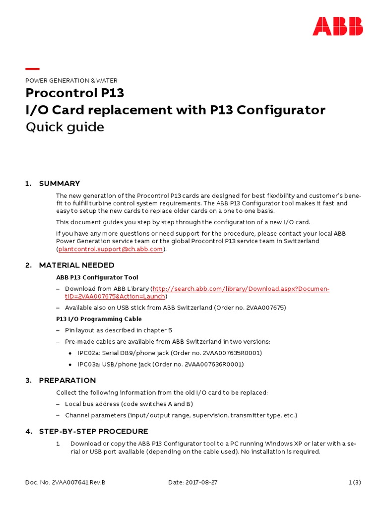 ABB P13 I/O Card Setup Guide | PDF | Electrical Connector | Computer ...