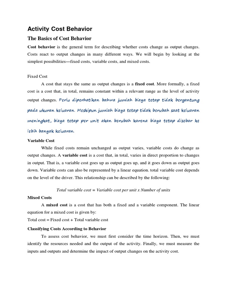 Activity Cost Behavior | PDF | Factors Of Production | Long Run And ...