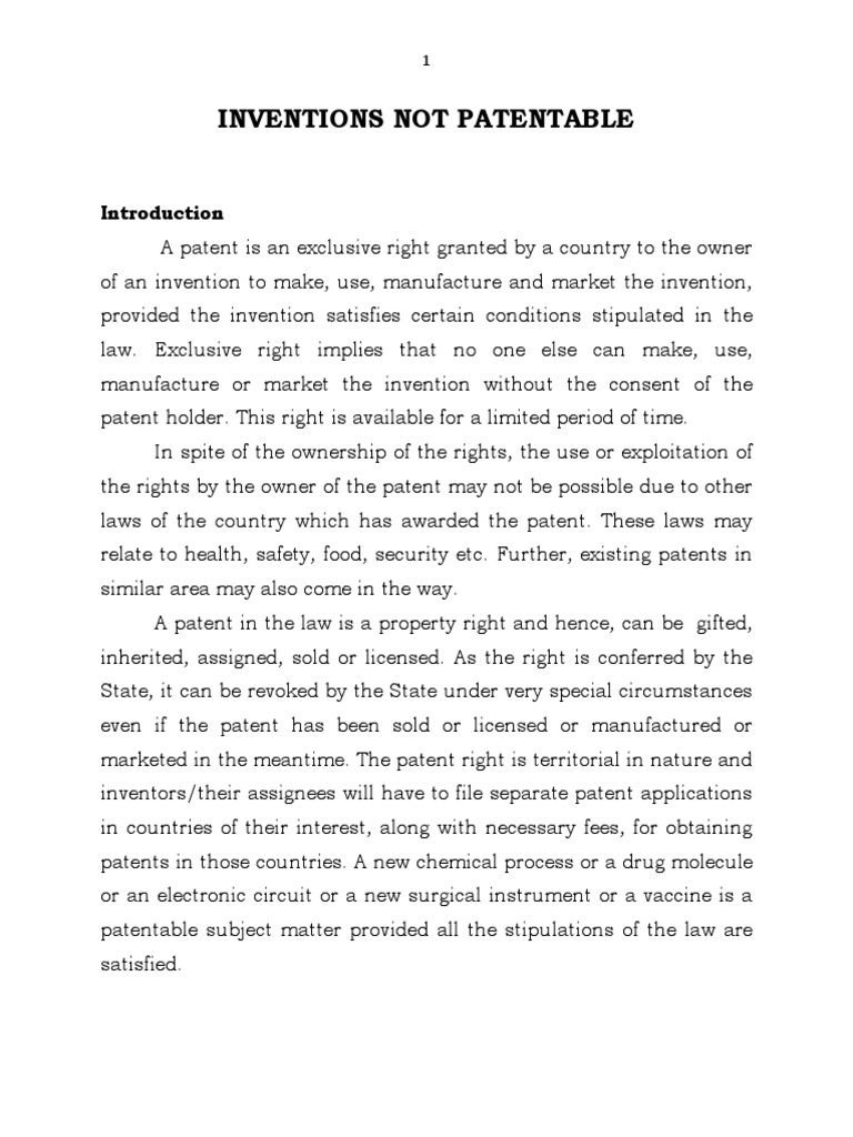 Non Patentable | PDF | Patent Application | Patent