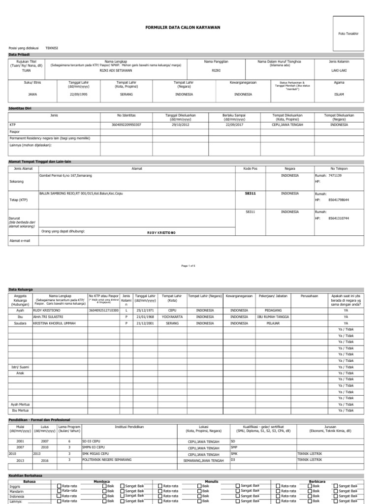 Application Form - Bahasa Indonesia | PDF