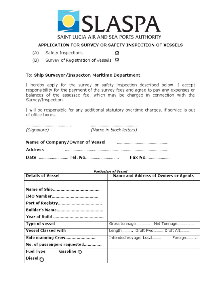 Application For Survey or Safety Inspection of Vessels | Download Free ...
