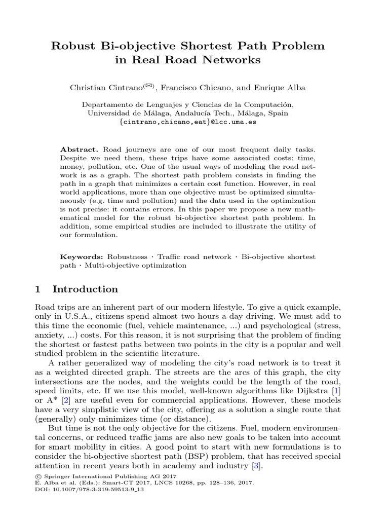 Robust Bi-Objective Shortest Path Problem in Real Road Networks | PDF ...