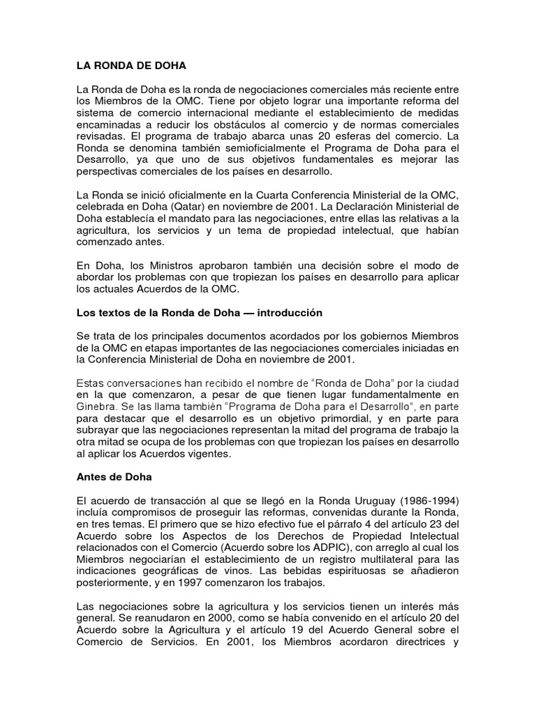 La Ronda de Doha | PDF | Ronda de desarrollo de Doha | Organización de Comercio Mundial