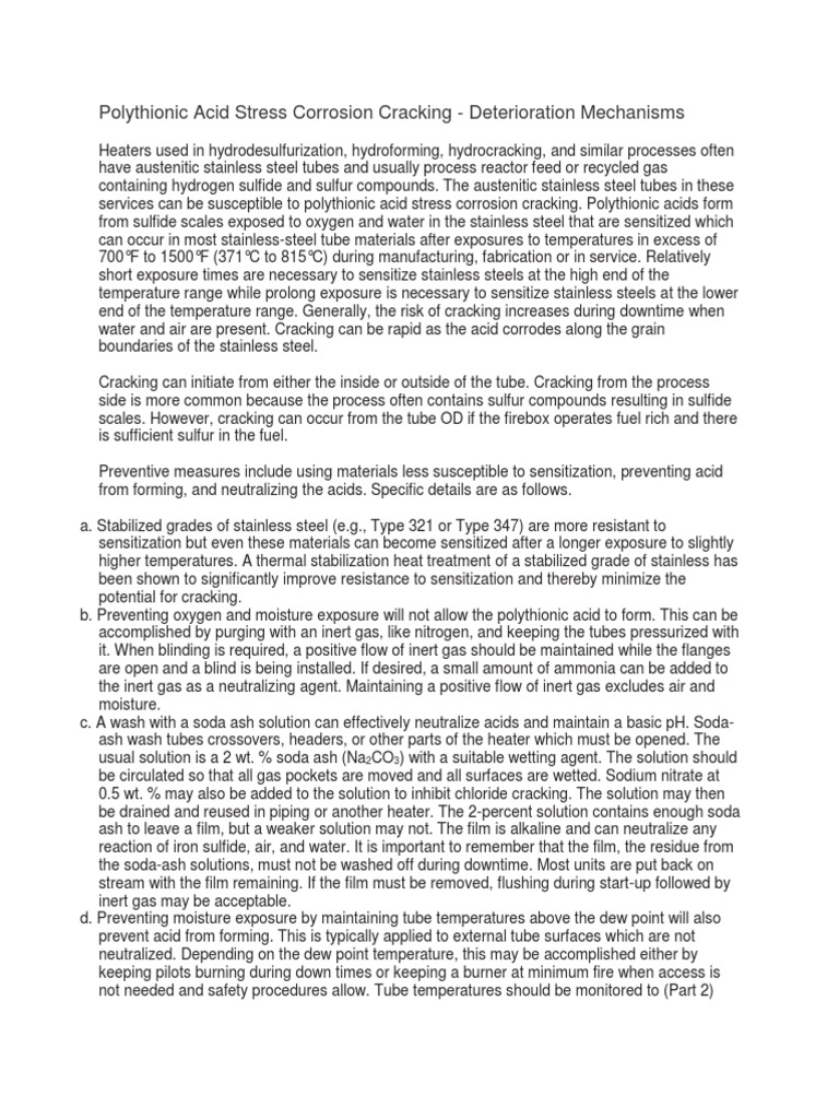 Polythionic Acid Stress Corrosion Cracking | PDF | Stainless Steel ...