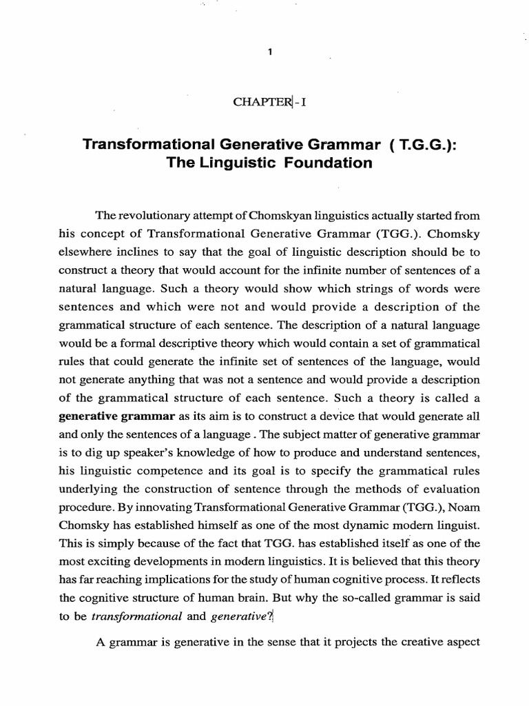 Transformational Generative Grammar (T.G.G.) : The Linguistic Foundation | PDF | Phrase | Syntax