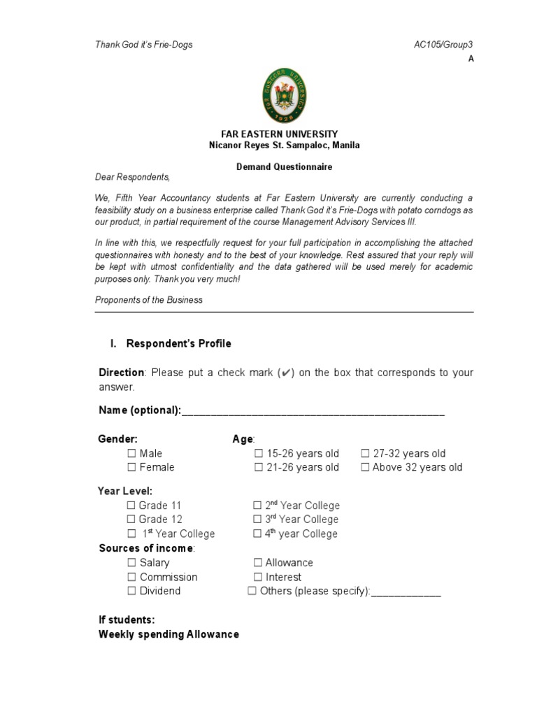 Demand Questionnaire Edited | PDF | Ketchup | Mayonnaise