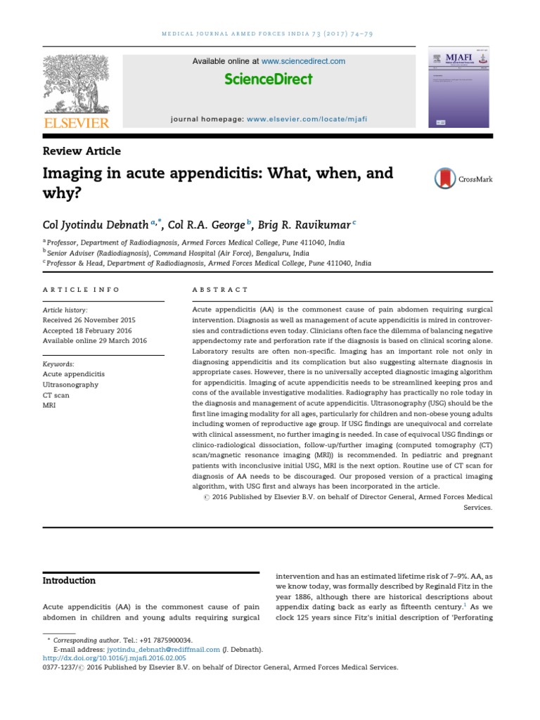 Imaging in Acute Appendicitis - What, When, and Why? PDF | PDF ...