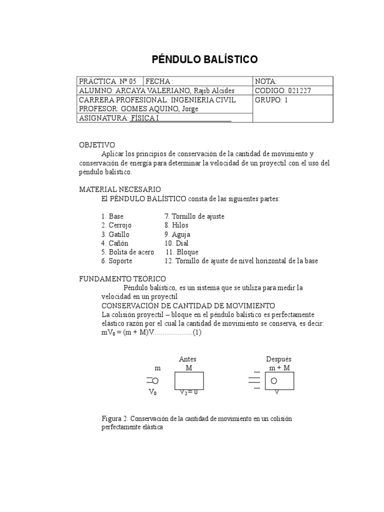 Pendulo Balistico | PDF | Péndulo | Proyectiles