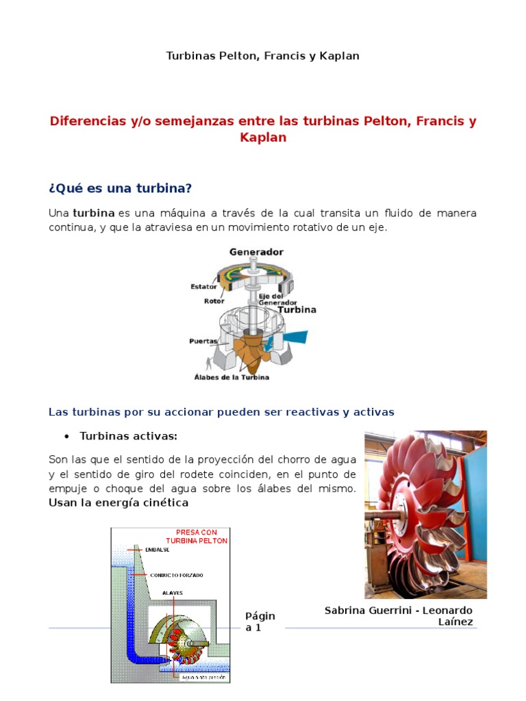Turbinas Pelton Francis Y Kaplan Pdf Turbina Tecnología Energética