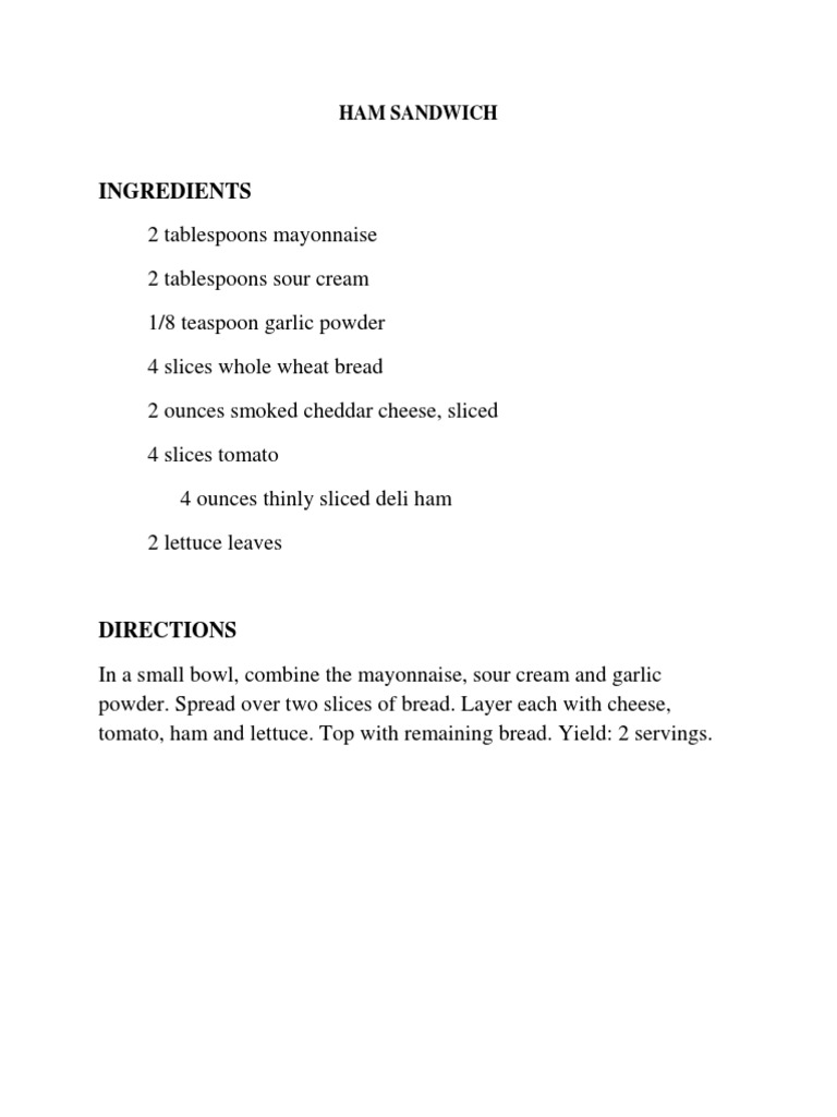 Ingredients: Ham Sandwich | PDF