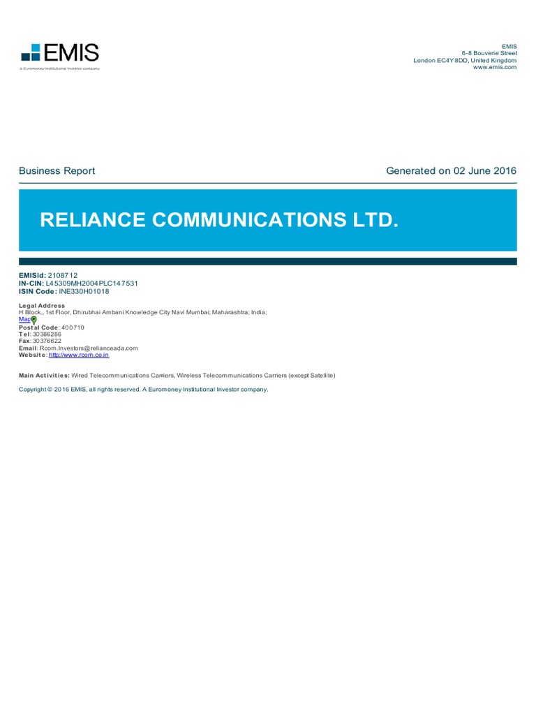 EMIS Example Full Report PDF | PDF | Telecommunication | Financial ...