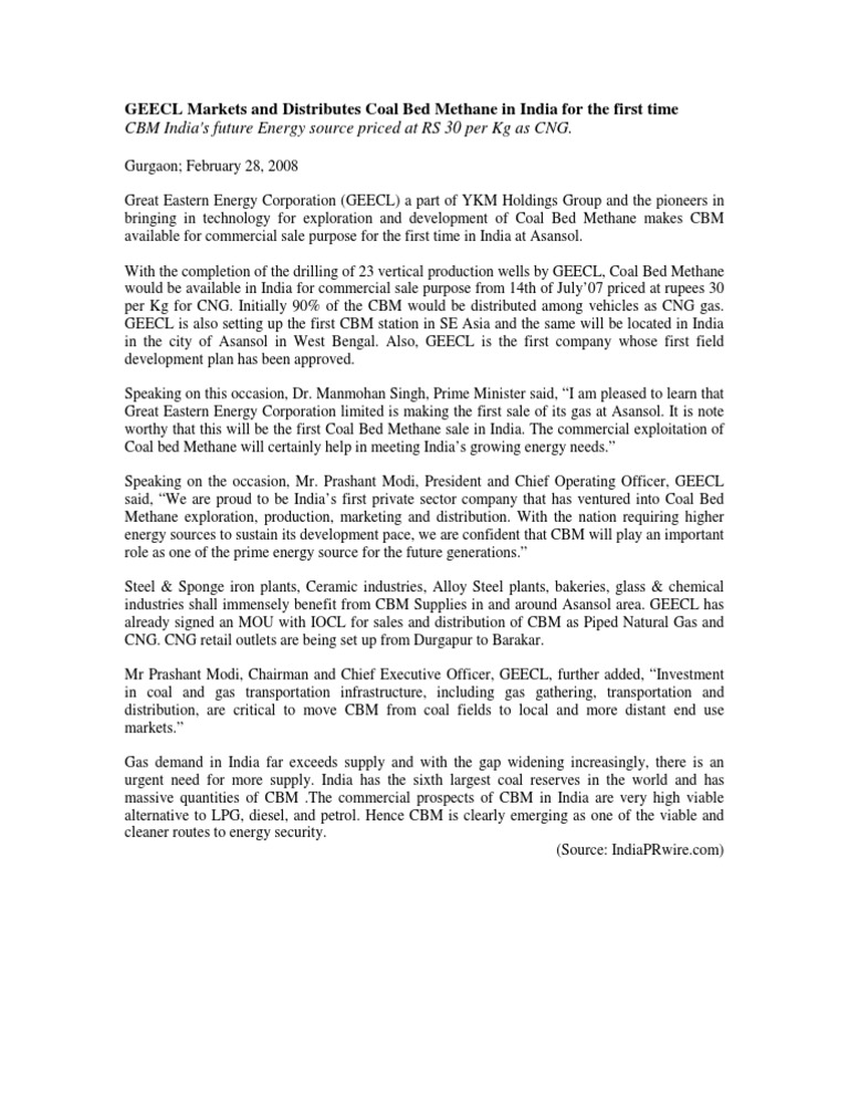 GEECL | PDF | Coalbed Methane | Natural Gas