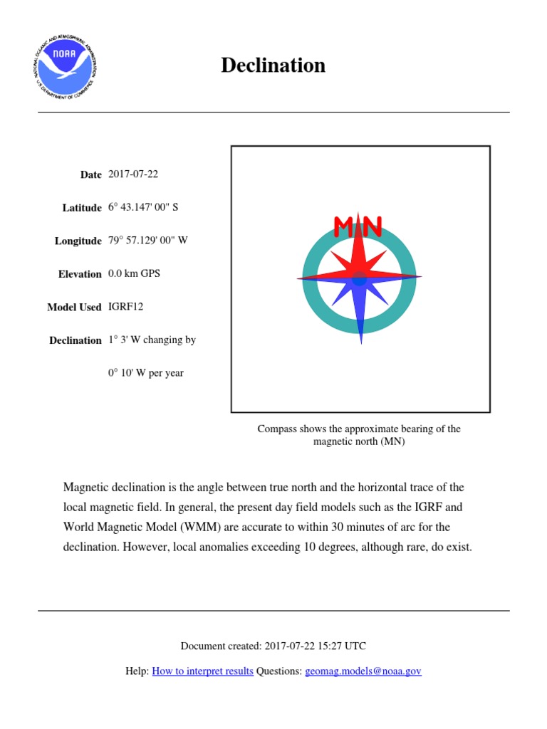 Declination: How To Interpret Results Geomag - Models@noaa - Gov | PDF