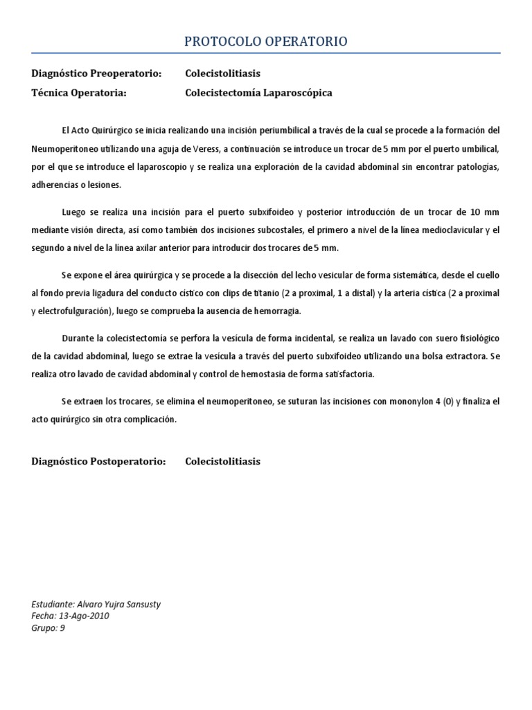 Protocolo Operatorio | PDF