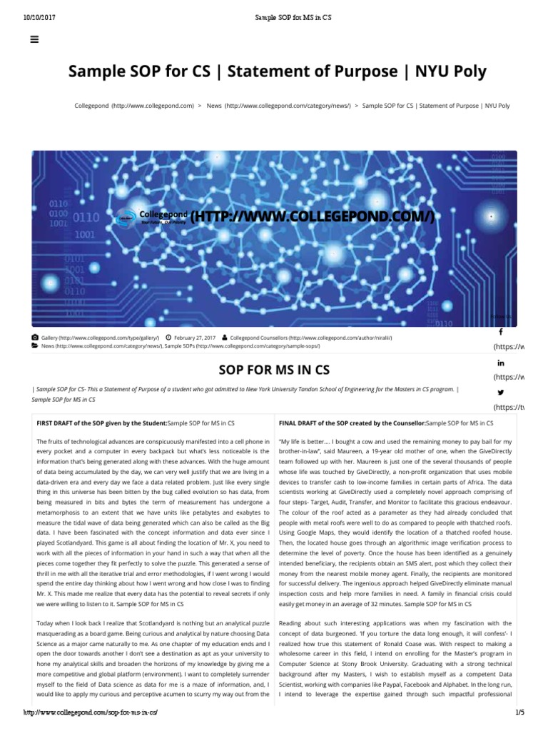 Sample SOP For MS in CS 2 | PDF | Big Data | Databases
