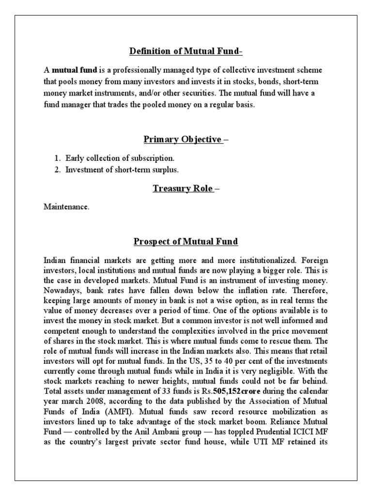 Definition of Mutual Fund | PDF | Mutual Funds | Investing