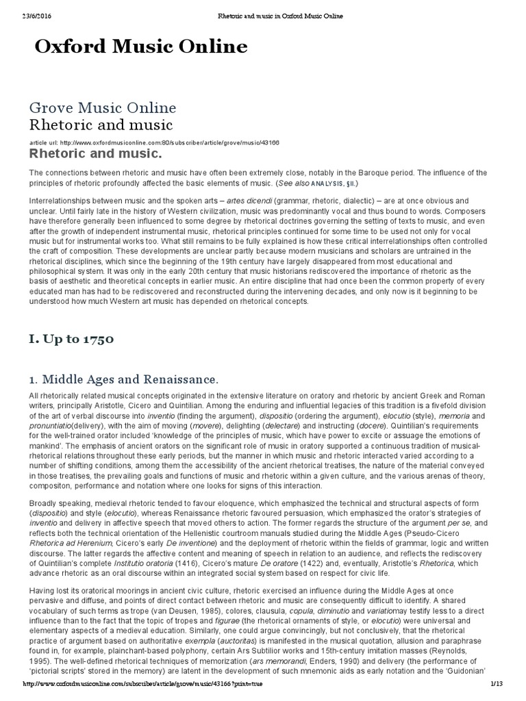 Rhetoric and Music in Oxford Music Online | PDF | Rhetoric | Science