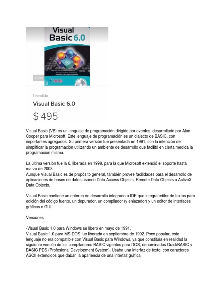 Visual Basic (VB) Es Un Lenguaje de Programación Dirigido Por Eventos ...