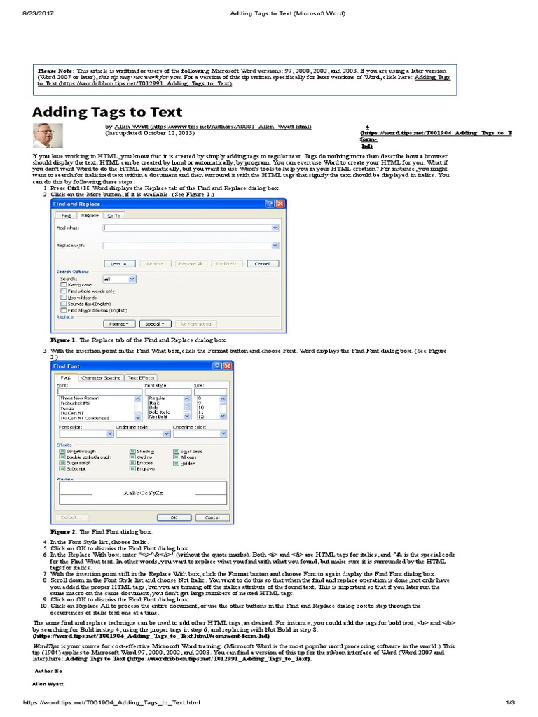 Adding Tags to Text (Microsoft Word).pdf | Microsoft Word | Html | Free ...