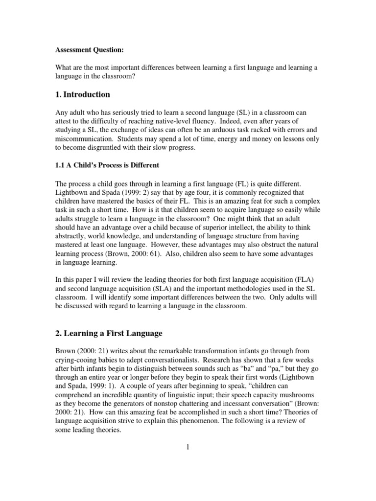 Differences Between Learning A First Language and Learning A Language ...