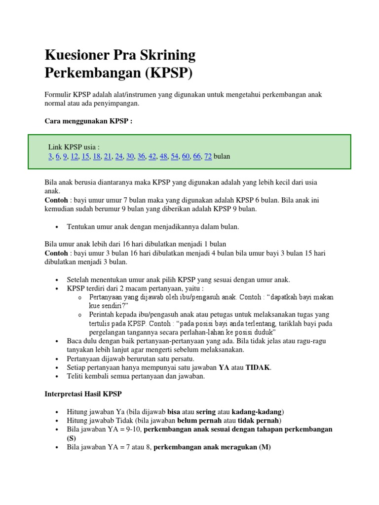 Panduan Skrining Kpsp Anak Pdf