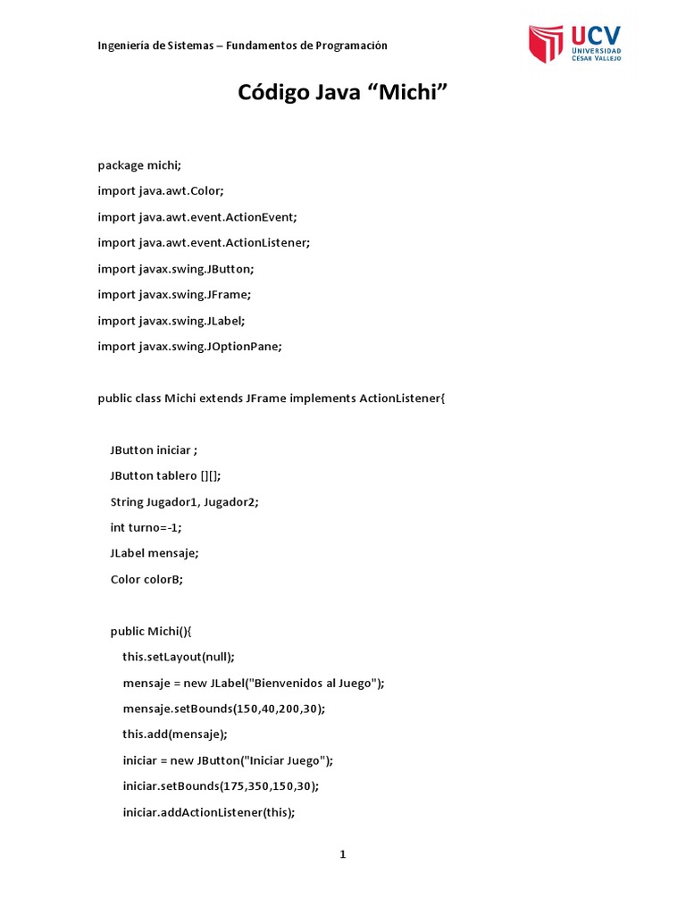 Código Java MICHI | PDF | Programación de computadoras | Enseñanza de ...