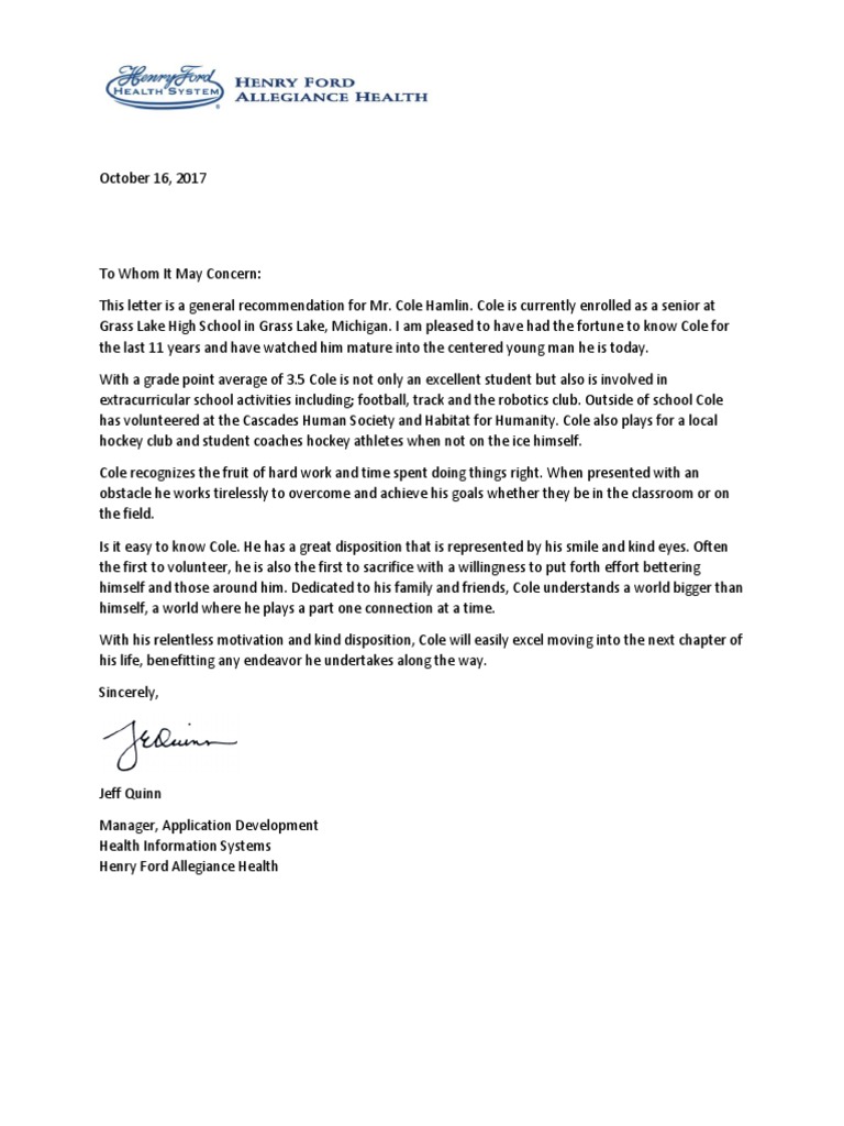 Recommendation - Cole Hamlin 1 | PDF | Social Science