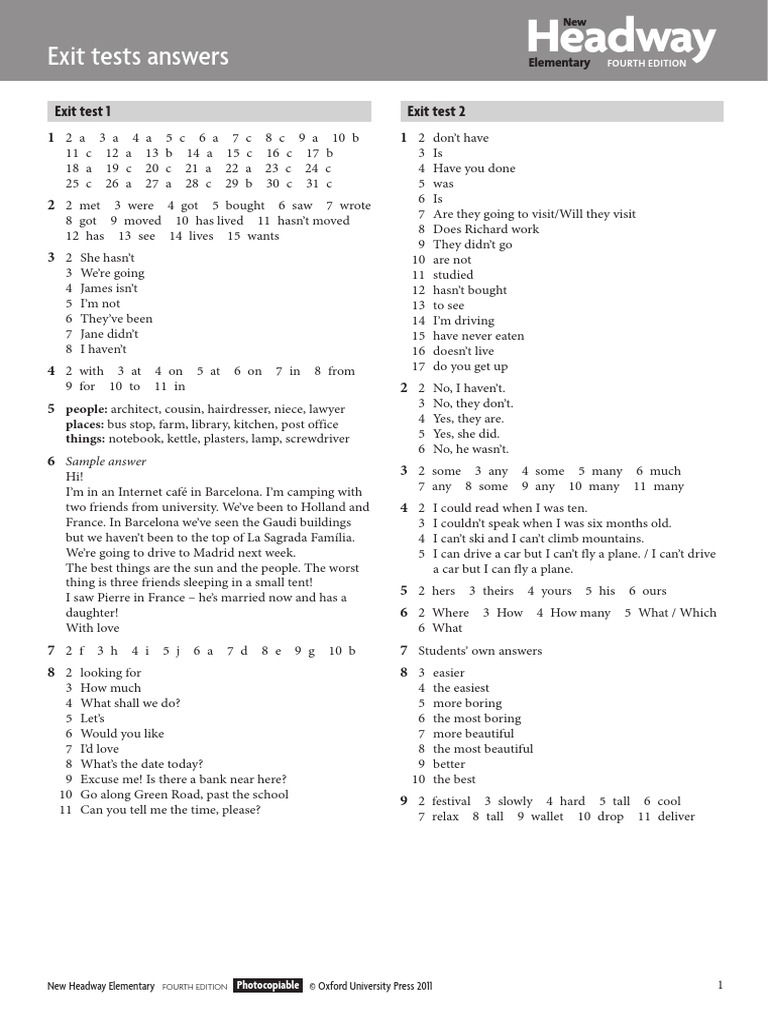 Exit Tests Answers: Exit Test 1 Exit Test 2 | PDF