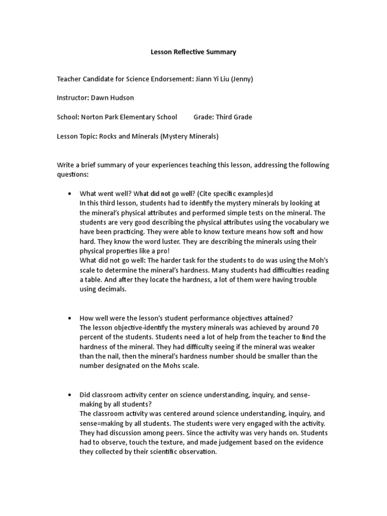 Lesson Reflective Rocks Lesson 3 | PDF | Knowledge | Minerals