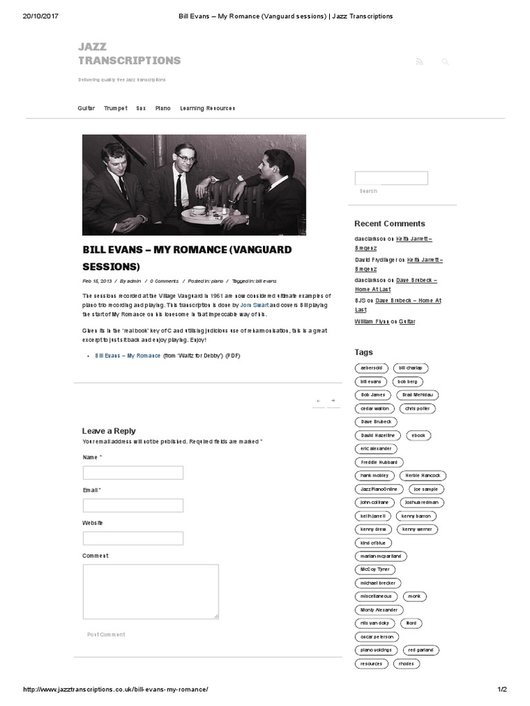 Bill Evans - My Romance (Vanguard Sessions) - Jazz Transcriptions | PDF ...