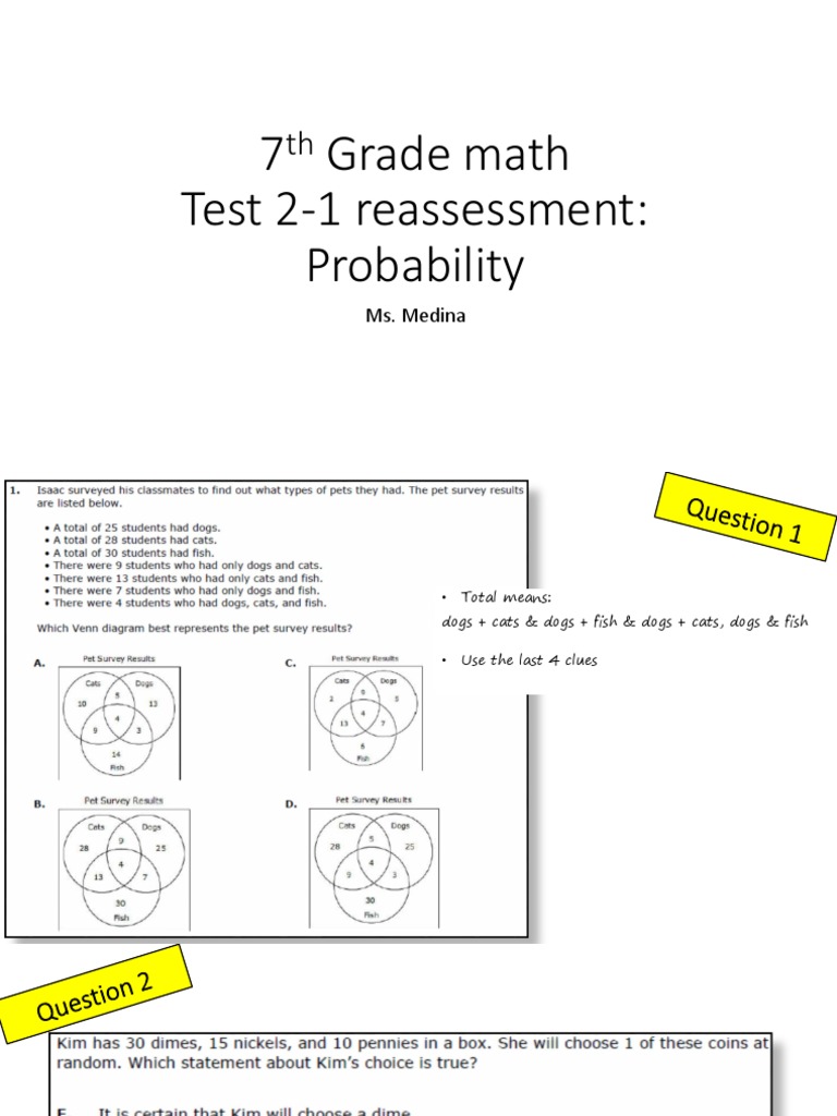 7 Grade Math Test 2-1 Reassessment: Probability: Ms. Medina | PDF ...