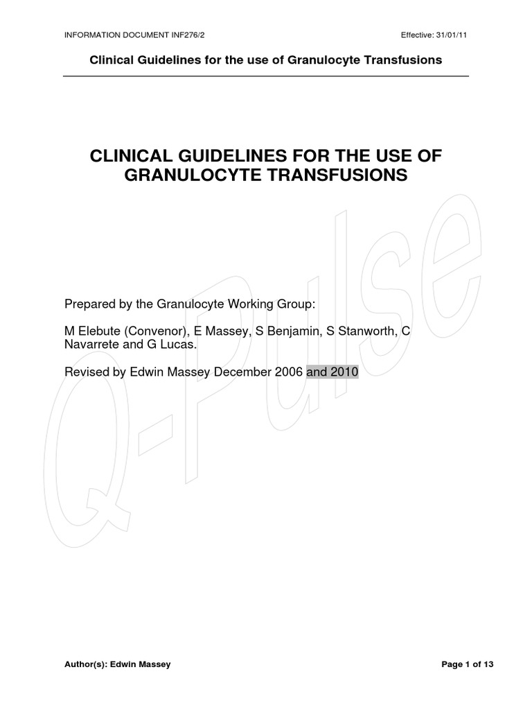 Clinical Guidelines For The Use of Granulocyte Transfusions | PDF ...