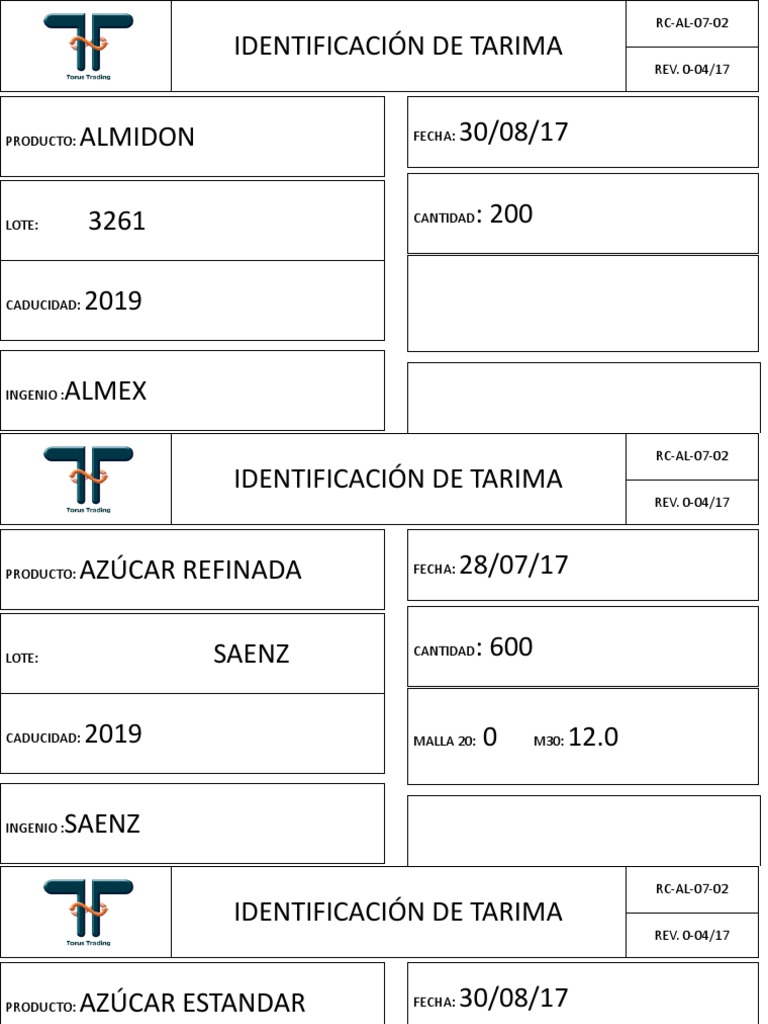 RC-AL-07-02 Identificación de Tarima | PDF