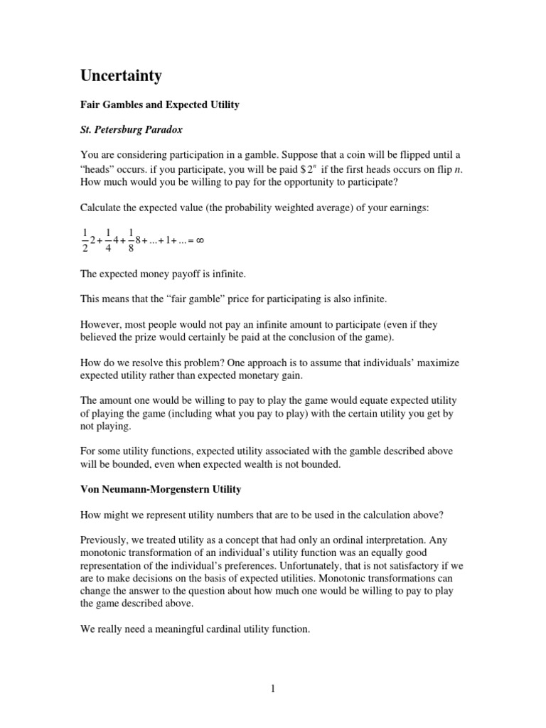Uncertainty: Fair Gambles and Expected Utility | PDF | Utility | Risk Aversion