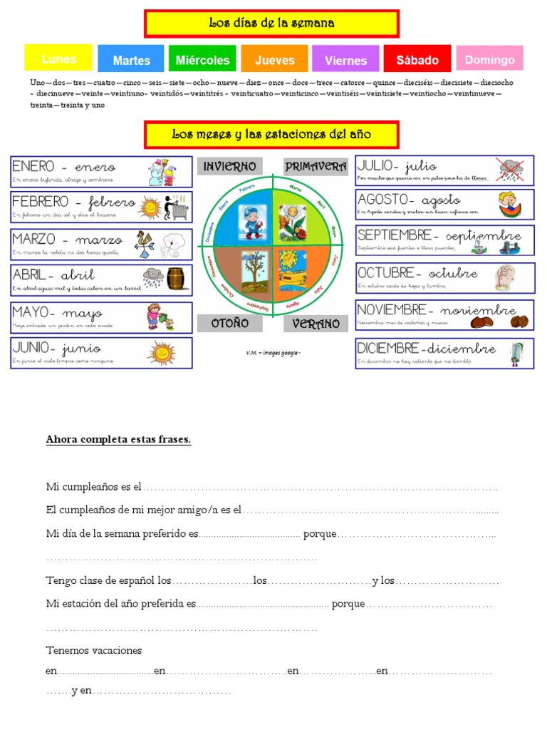Dias de La Semana, Meses, Estaciones | PDF