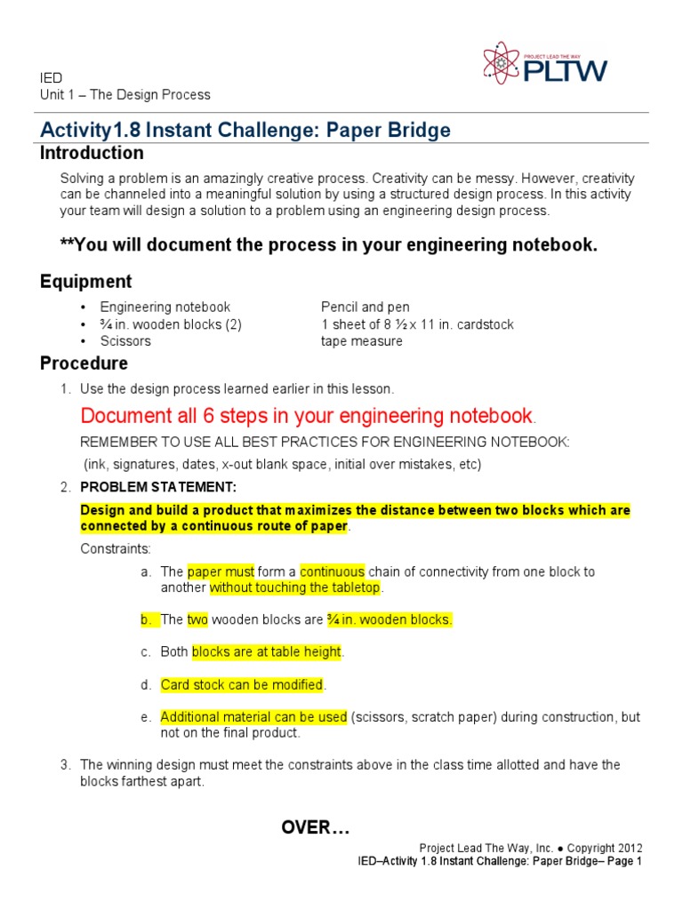 1.8 Inst Challenge PaperBridge | PDF | Notebook | Design