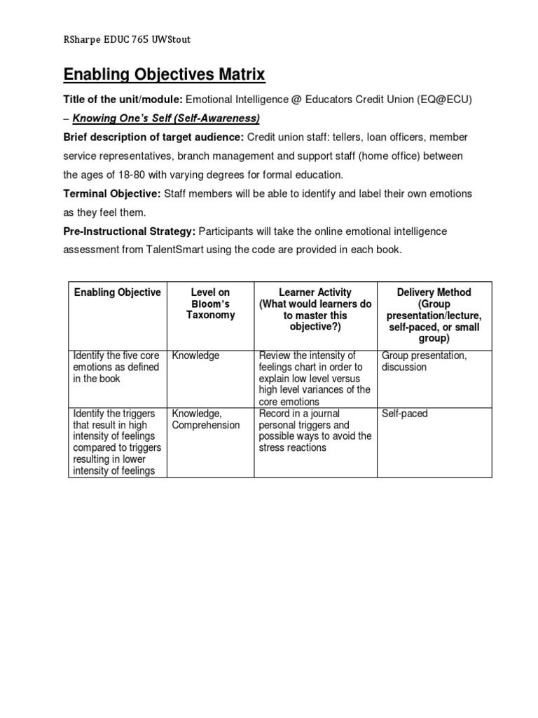 Enabling Objectives Matrix | PDF