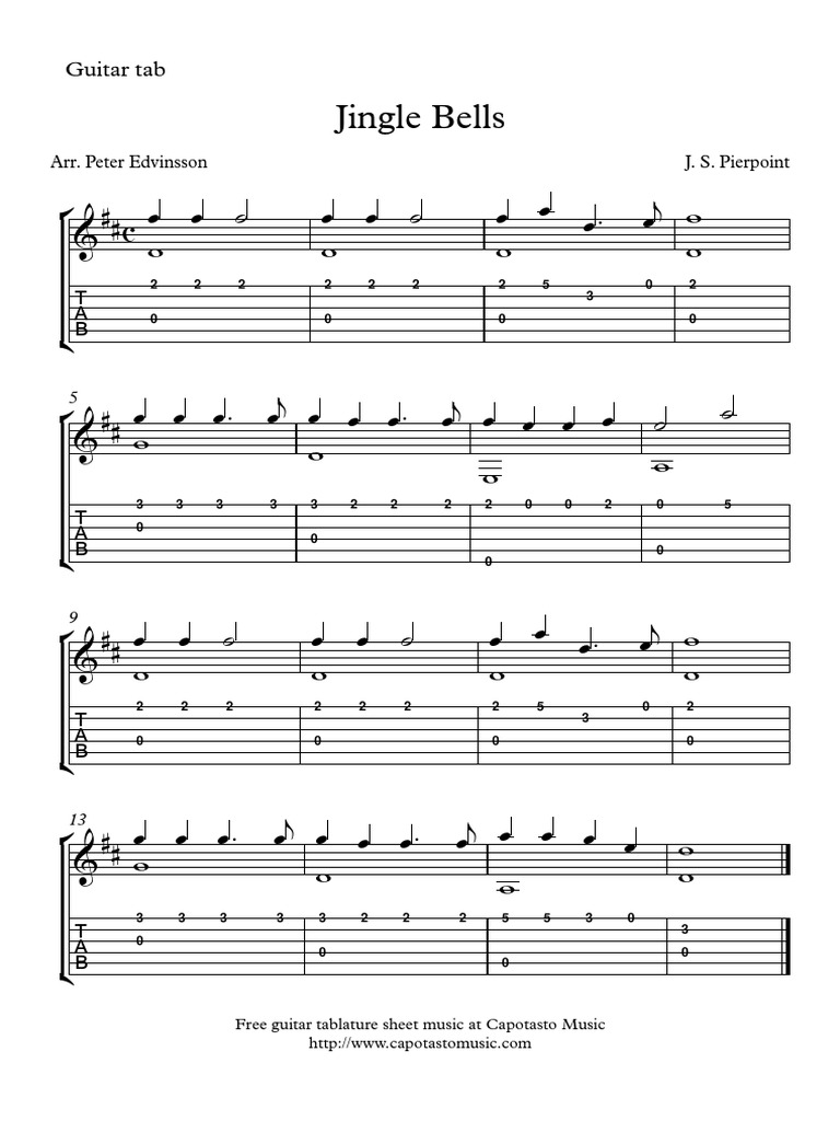 Jingle Bells Guitar Tab Solo | PDF | Notation musicale | Compositions ...